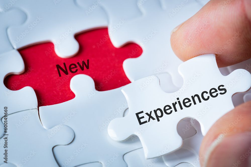 new experiences, note on puzzle, motivational text, concept, personal ...