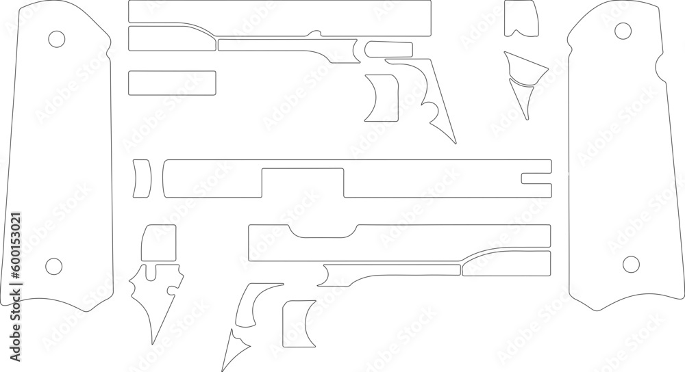 Colt 1911 all parts SVG blank GUN template vector outline or line art ...