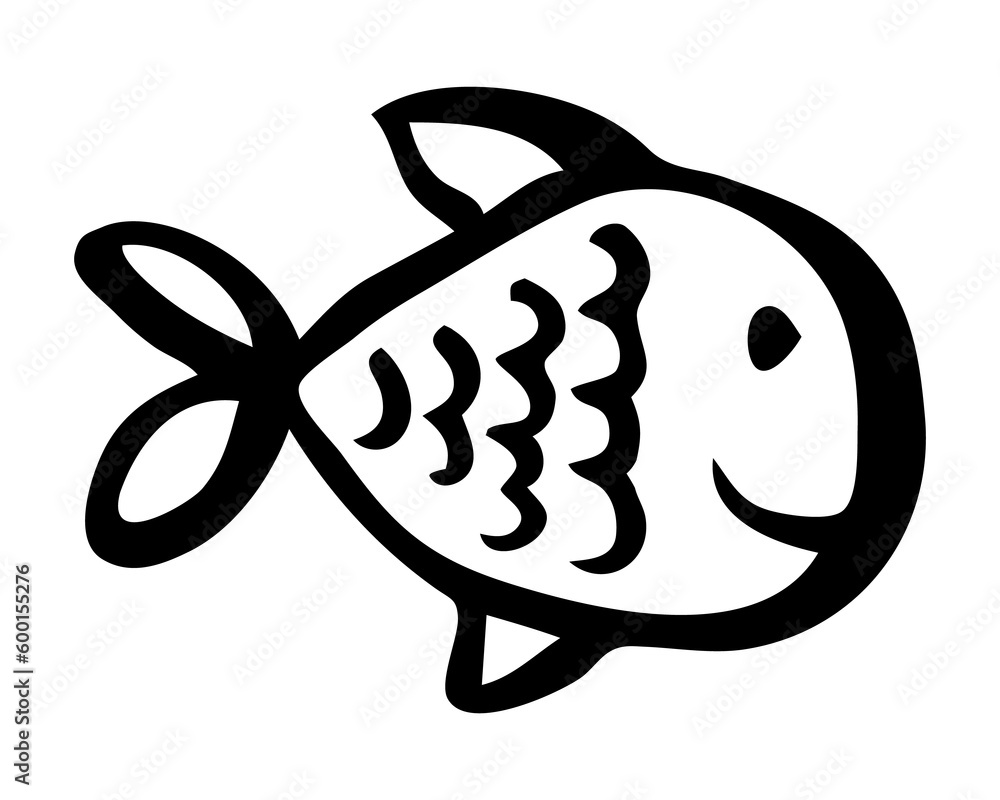 Cute cartoon fish hand painted with ink brush stroke. Png clipart ...