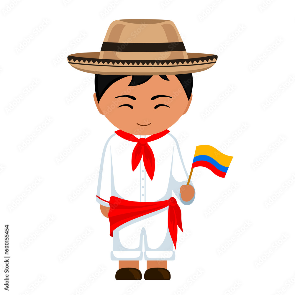 Man in Colombia national costume. Male cartoon character in traditional ...