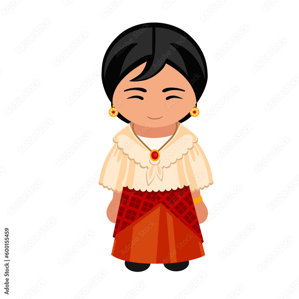 Woman in Philippines national costume. Female cartoon character in ...