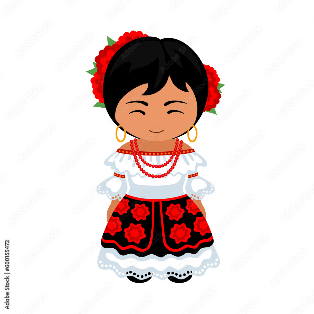 Woman in Colombia national costume. Female cartoon character in ...