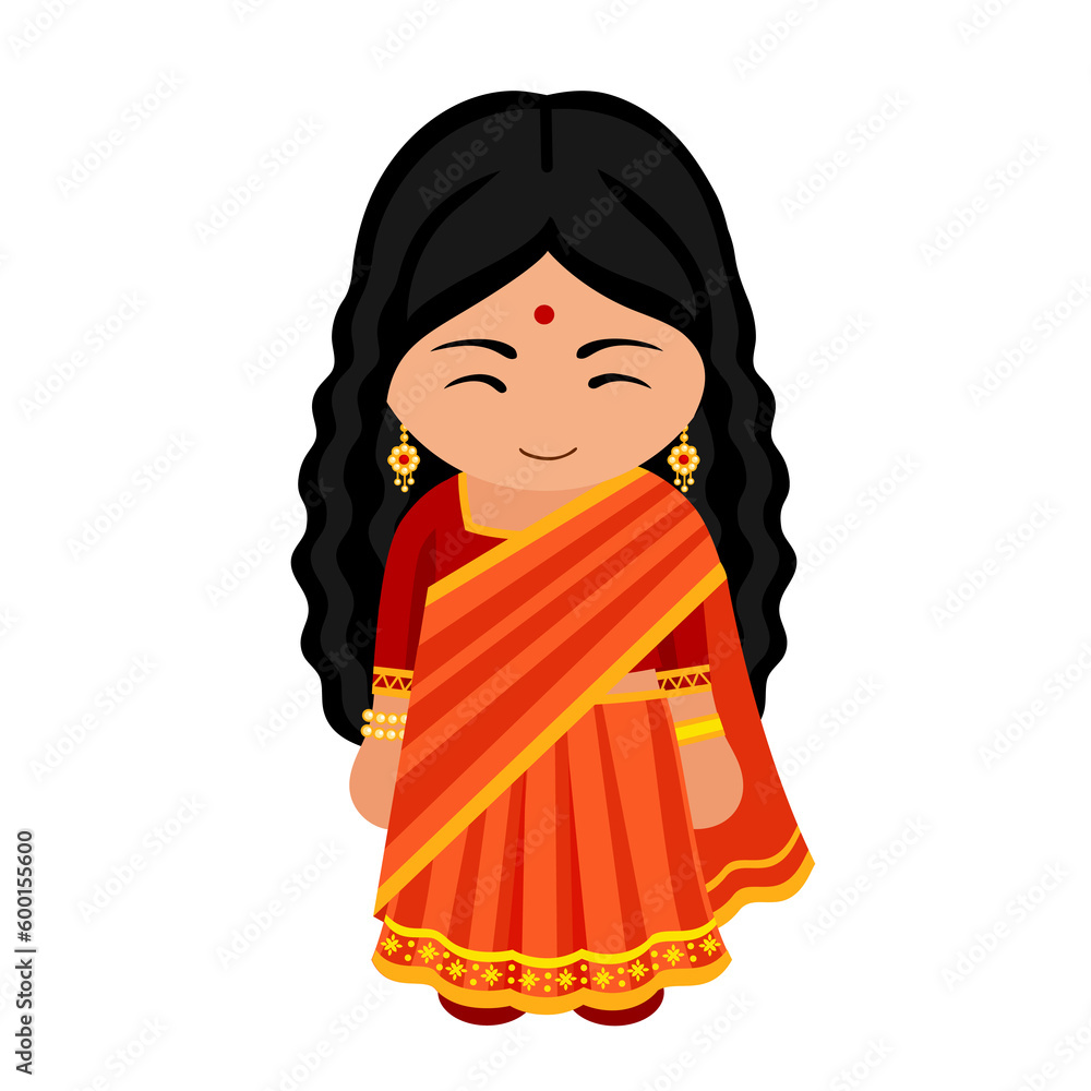 Woman in Bangladesh national costume. Female cartoon character in ...