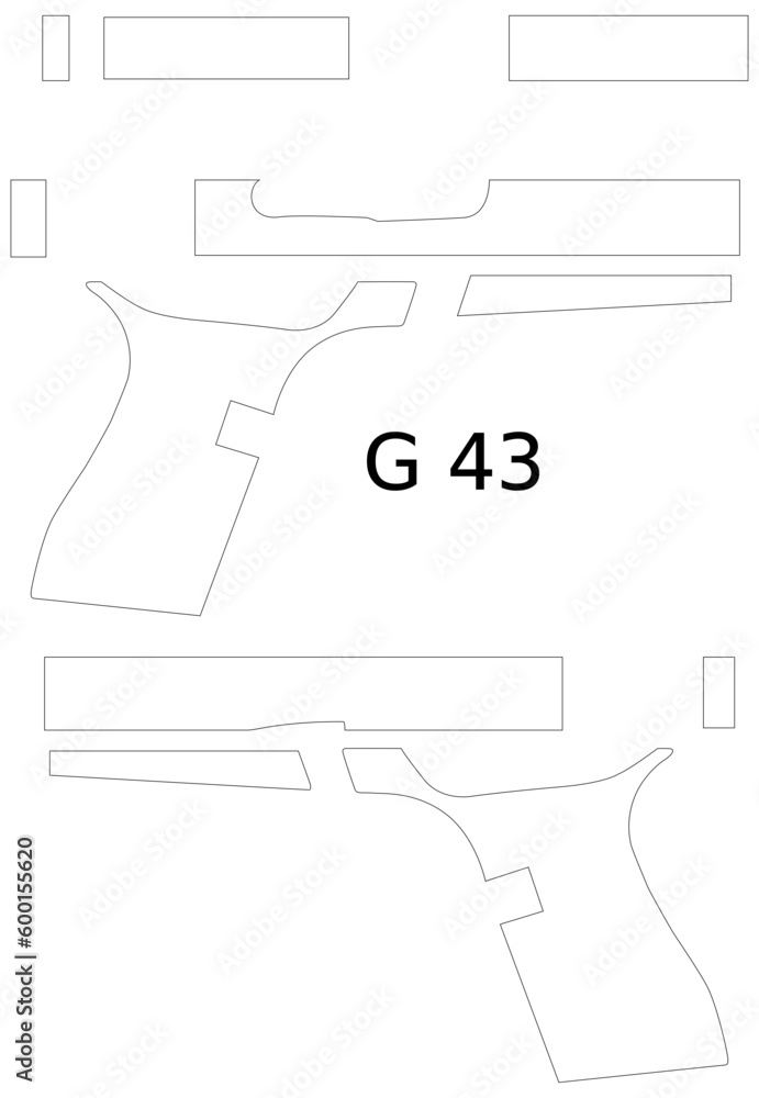 G 43 Hand Gun SVG blank template outline or line art file for cnc laser ...