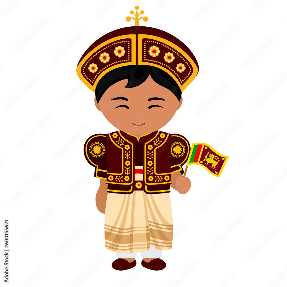 Man in Sri Lanka national wedding costume. Male cartoon character in ...