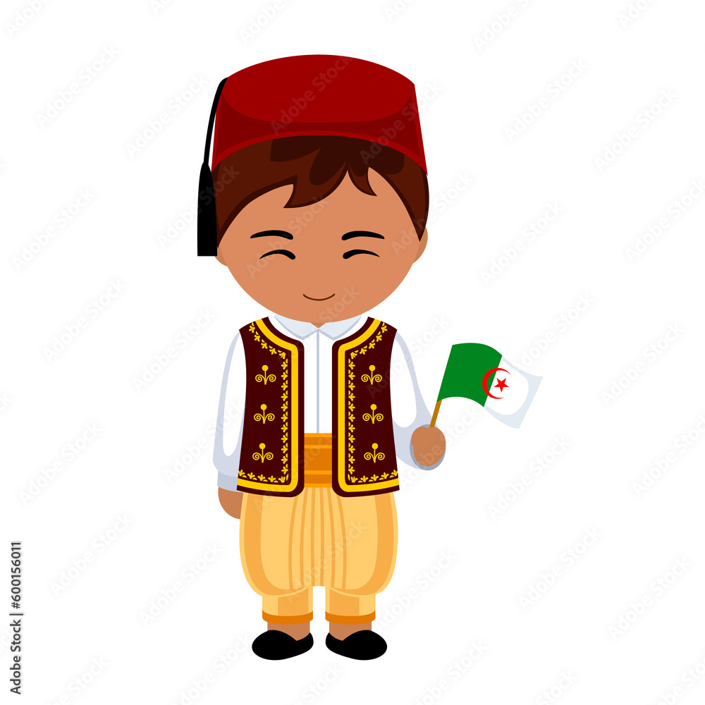 Man in Algeria national costume. Male cartoon character in traditional ...