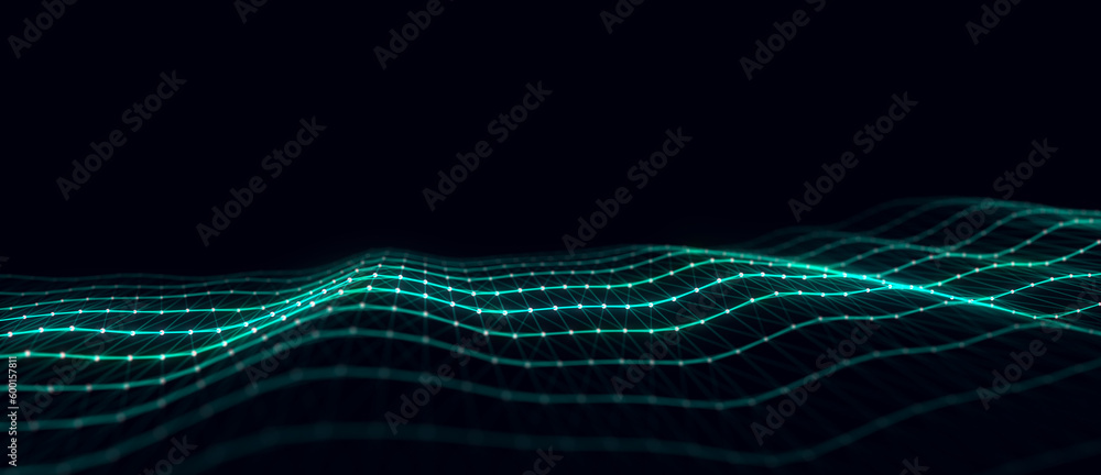 Technology green wave with lines. Big data visualization. Analytics ...