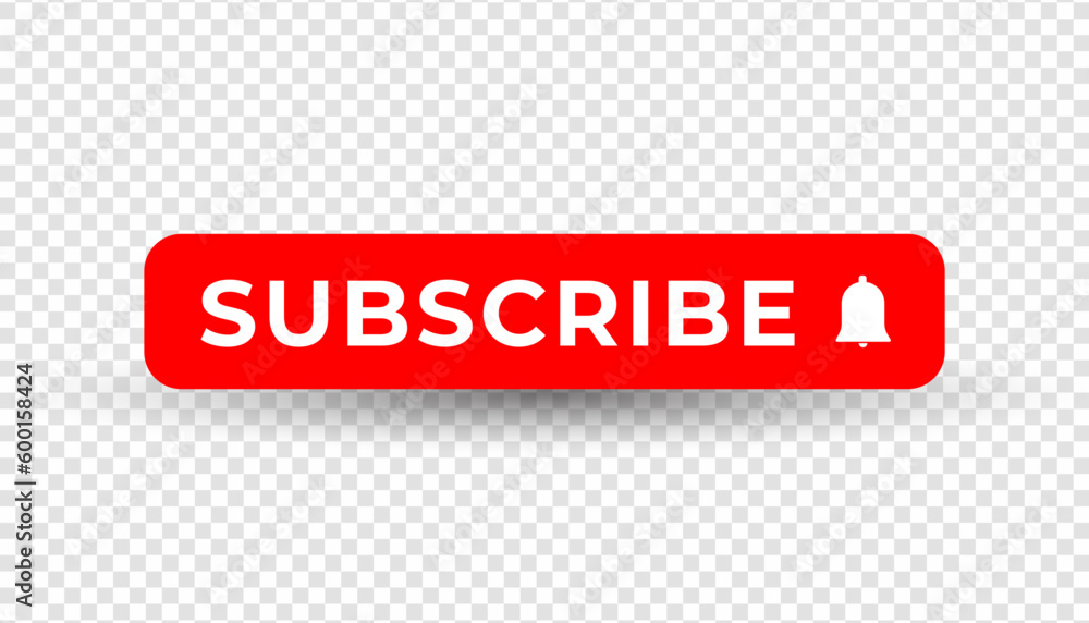 Red subscribe button with bell icon. Vector illustration Stock Vector | Adobe Stock