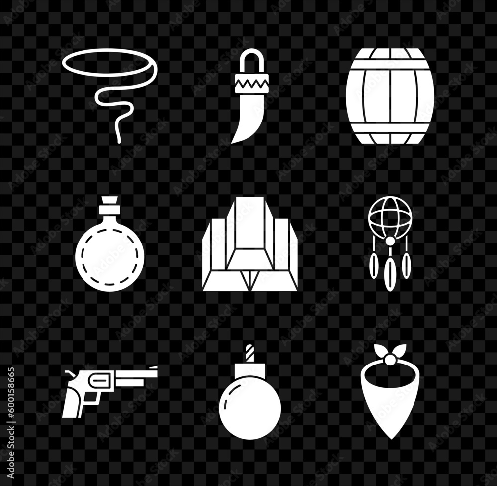 Set Lasso, Tooth, Gun powder barrel, Revolver gun, Bomb ready to ...