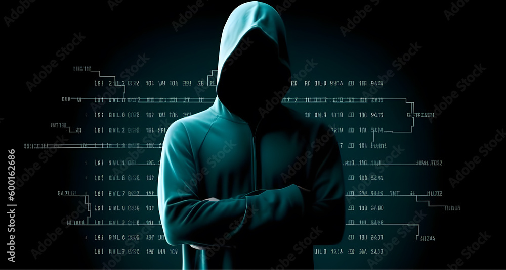 Hacker with arm folded. Concept of dark web, hacking cybersecurity. AI ...
