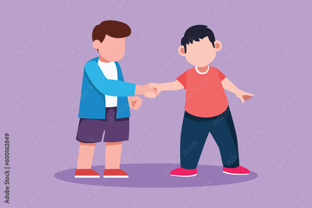 Graphic flat design drawing of adorable little boys standing and ...