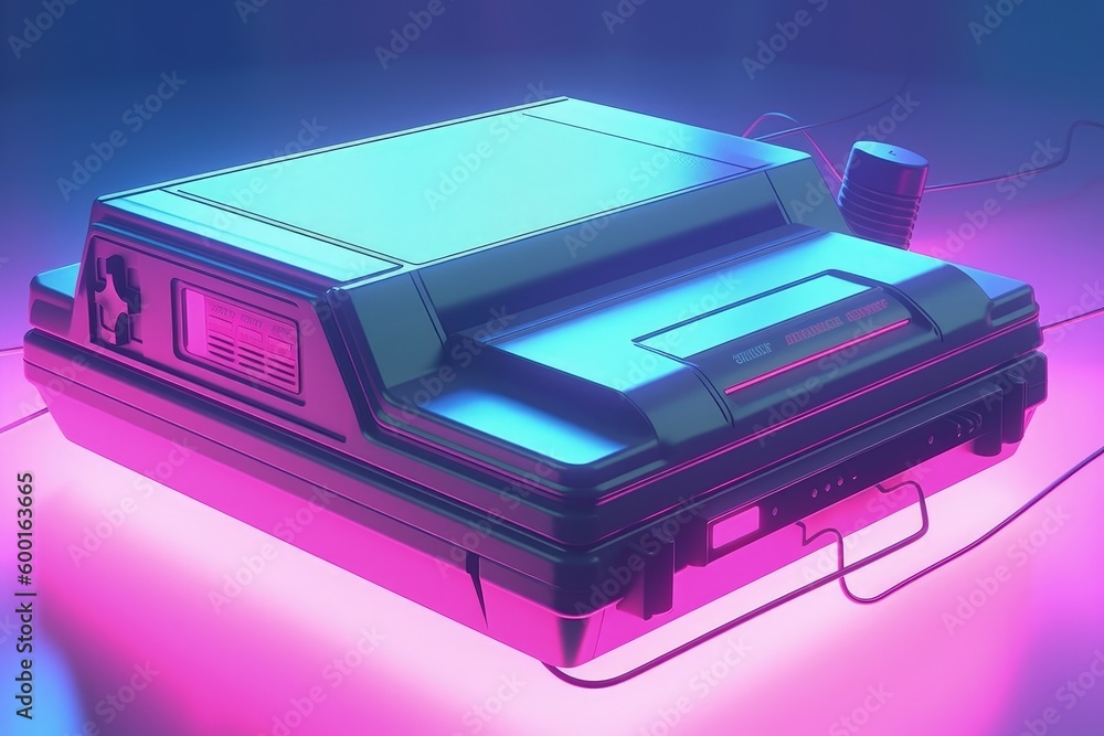 Old video game console, 80s and 90s, retro style, colorful background ...