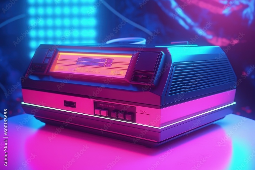 Old video game console, 80s and 90s, retro style, colorful background ...
