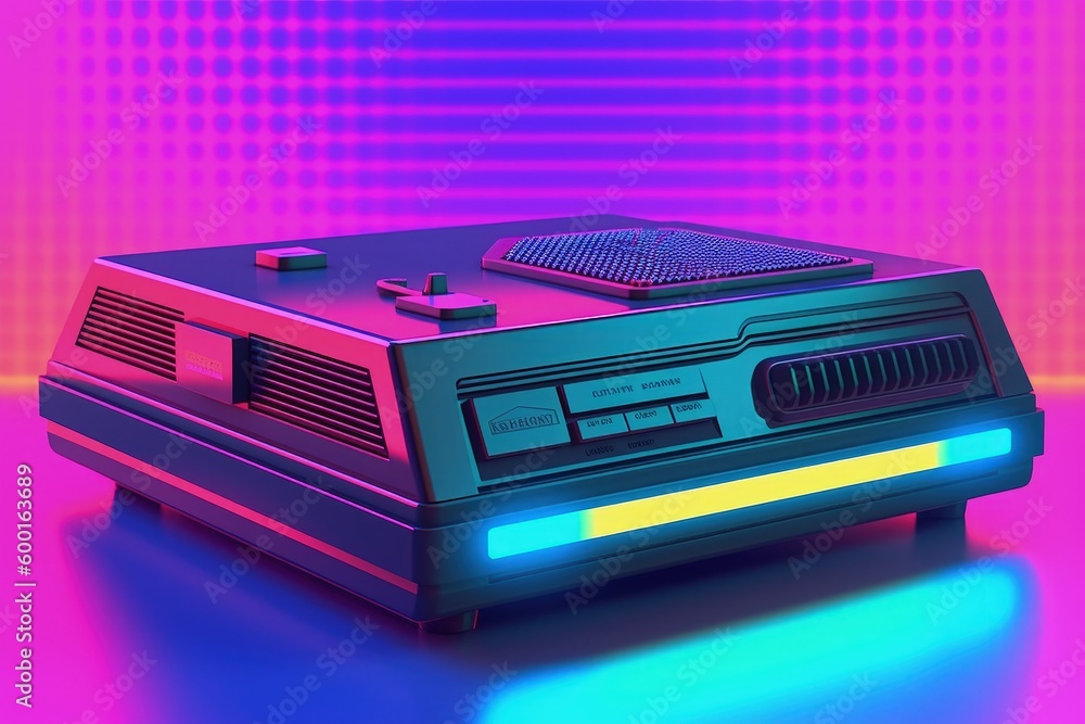 Old video game console, 80s and 90s, retro style, colorful background ...
