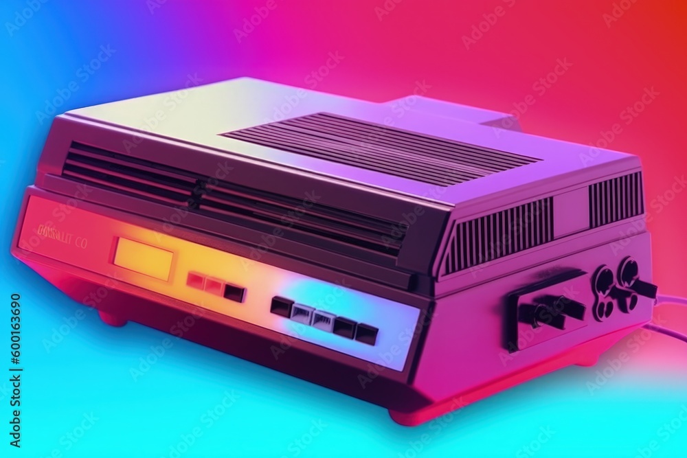 Old video game console, 80s and 90s, retro style, colorful background ...