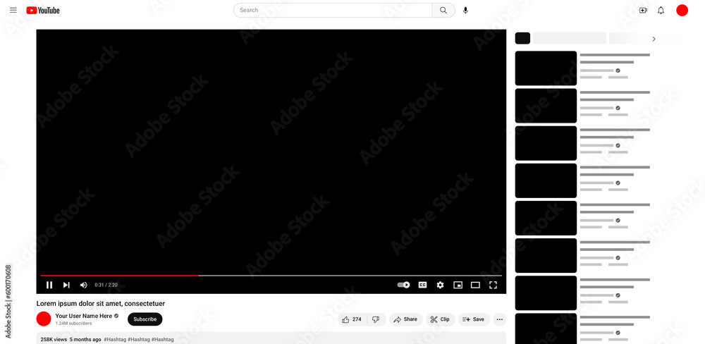Youtube video player mockup template. social media and social network ...