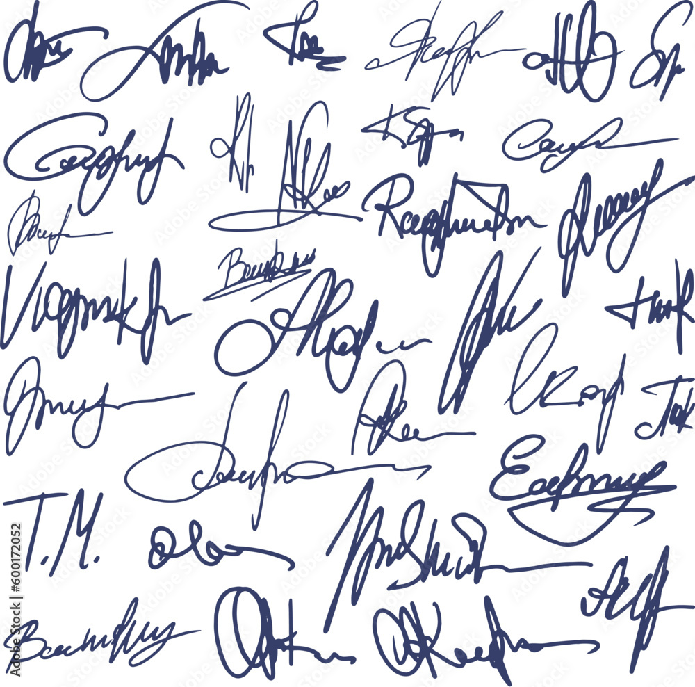 Autographs handwritten pen signatures for digital documents. Hand ...