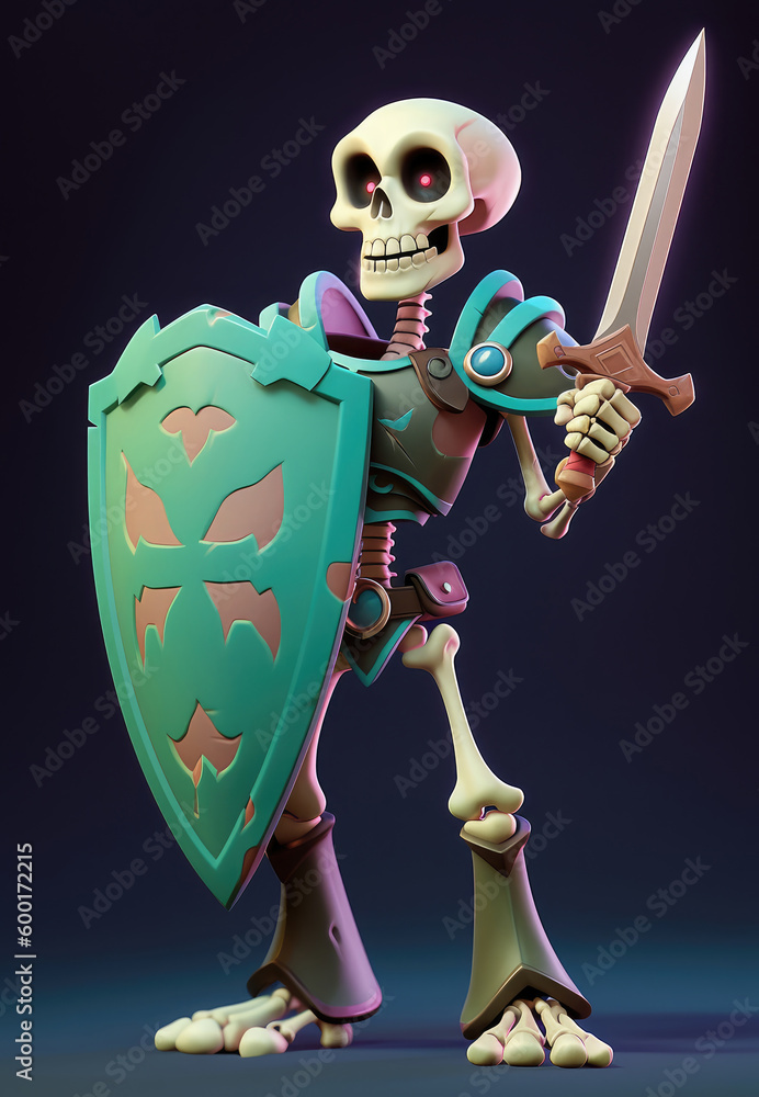 Skeletal warrior in sword and armor, simple background, digital ...