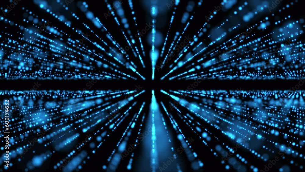 Blue light rays and reflections on black background. Light corridor ...