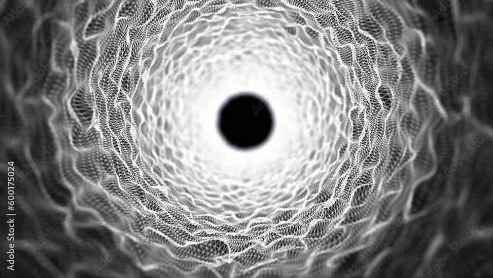 Endless white tunnel background animation. White futuristic tunnel made of wires with bokeh ...