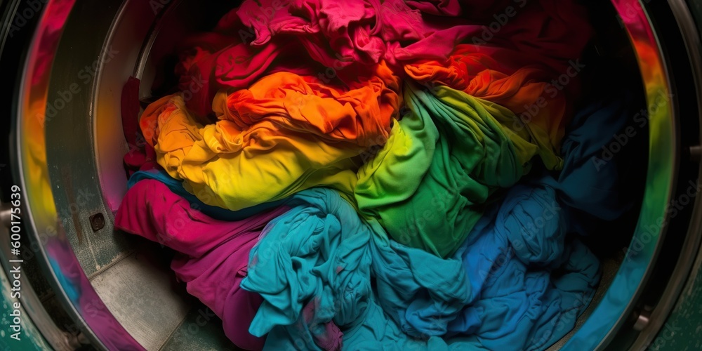 A burst of vibrant colors emerges from a washing machine as the bright ...