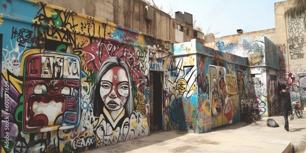 Graffiti-covered walls, echoing the voices of marginalized communities ...