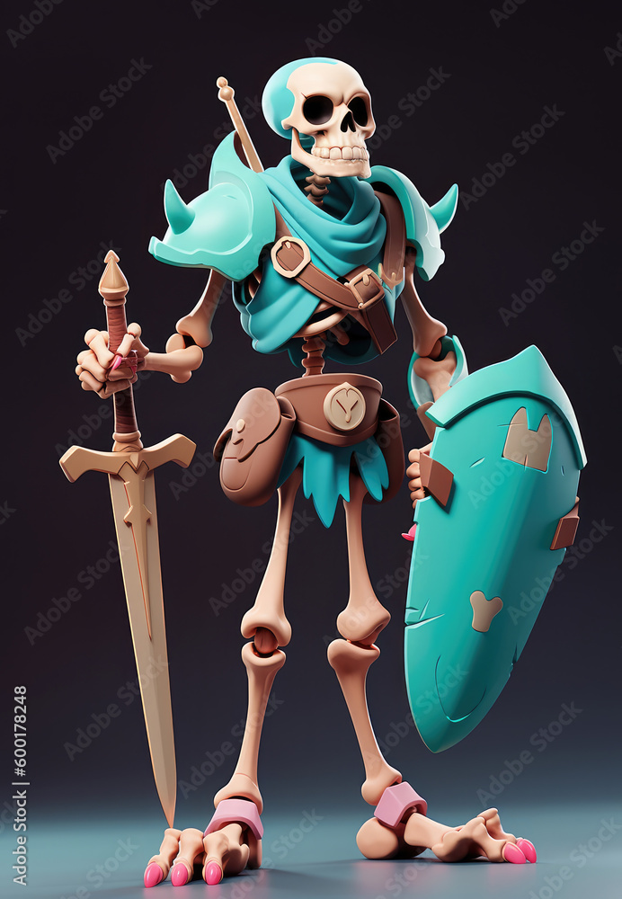 Skeletal warrior in sword and armor, simple background, digital ...