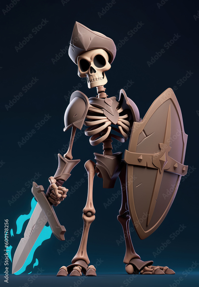 Skeletal warrior in sword and armor, simple background, digital ...
