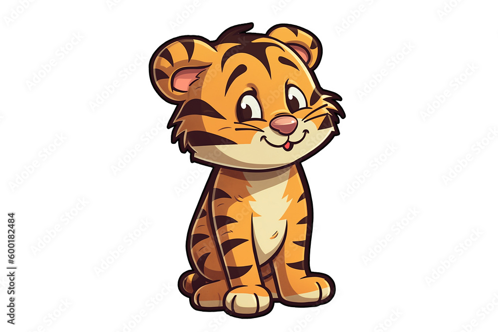 Cute tiger sitting isolated on white background, 2d vector animal ...