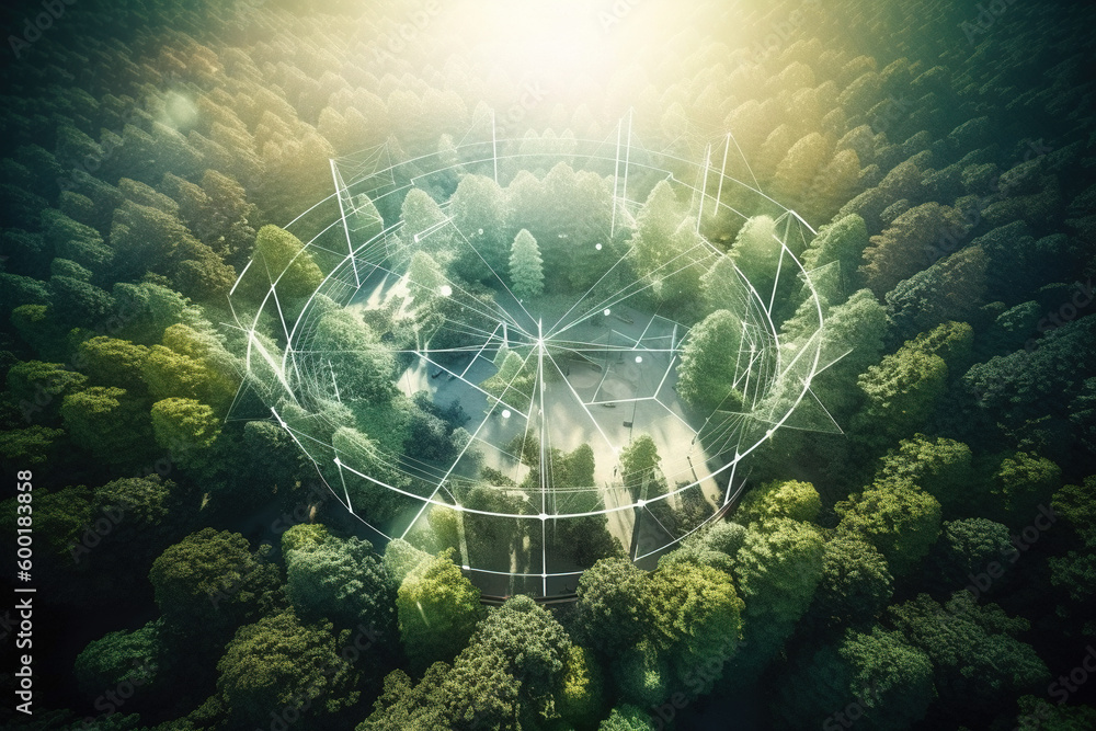 Aerial view of green park and concept of ecological technologies ...