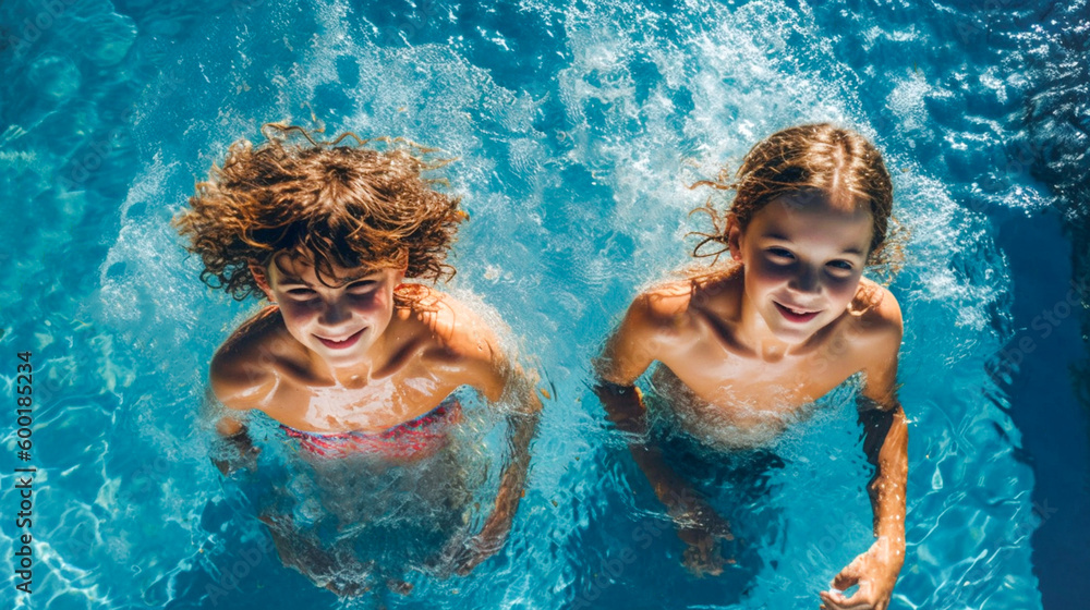 summer holiday fun vacation with kids playing in swimming pool with ...