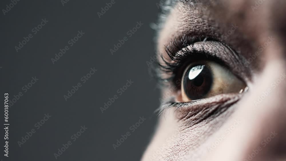 Eye of African American Man Looking Side in Close-up Shot. Macro Zoom ...