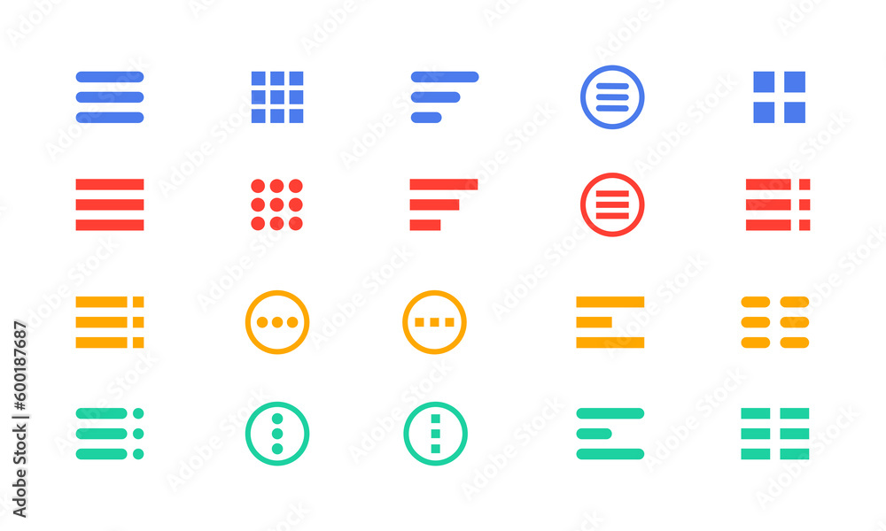 Vector set of hamburger menu icons. Menu Icons of UI. Modern buttons ...