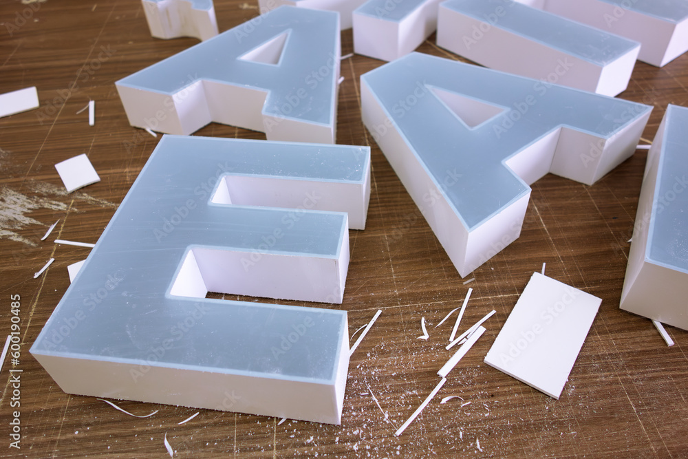 Production of outdoor advertising letters from PVC plastic and ...