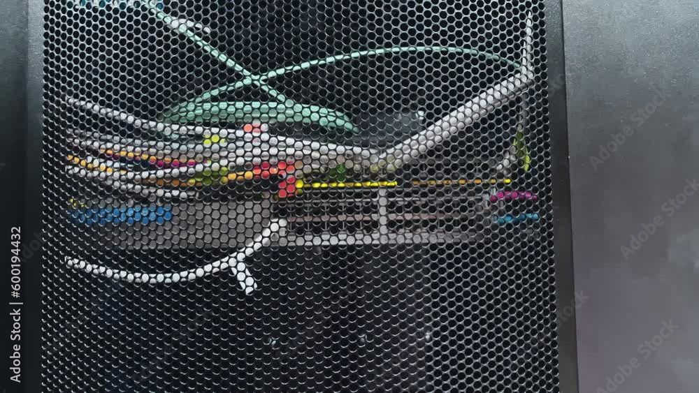 Blinking Lights on Internet Server in rack. Concept of Data Center, Cloud and Telecommunications ...