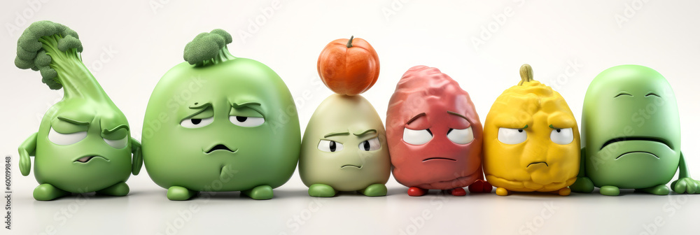 Sad vegetable characters in the form of cartoon mascot with eyes, arms ...