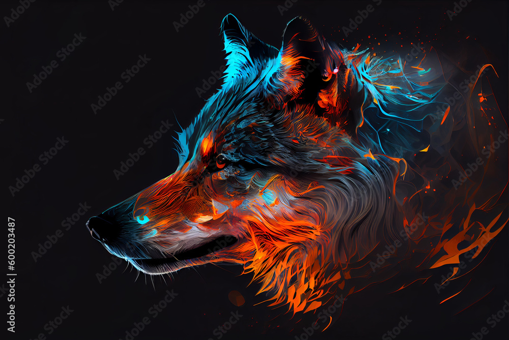 AI artwork of wolf head against black background Stock Illustration ...