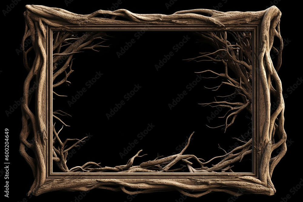 Branches of tree roots frame an empty frame generative AI technology ...