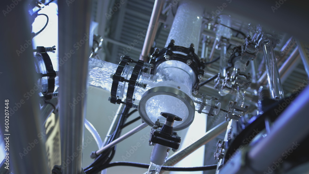 Water flows in a transparent pipe. Transparent pipe to show water flows ...