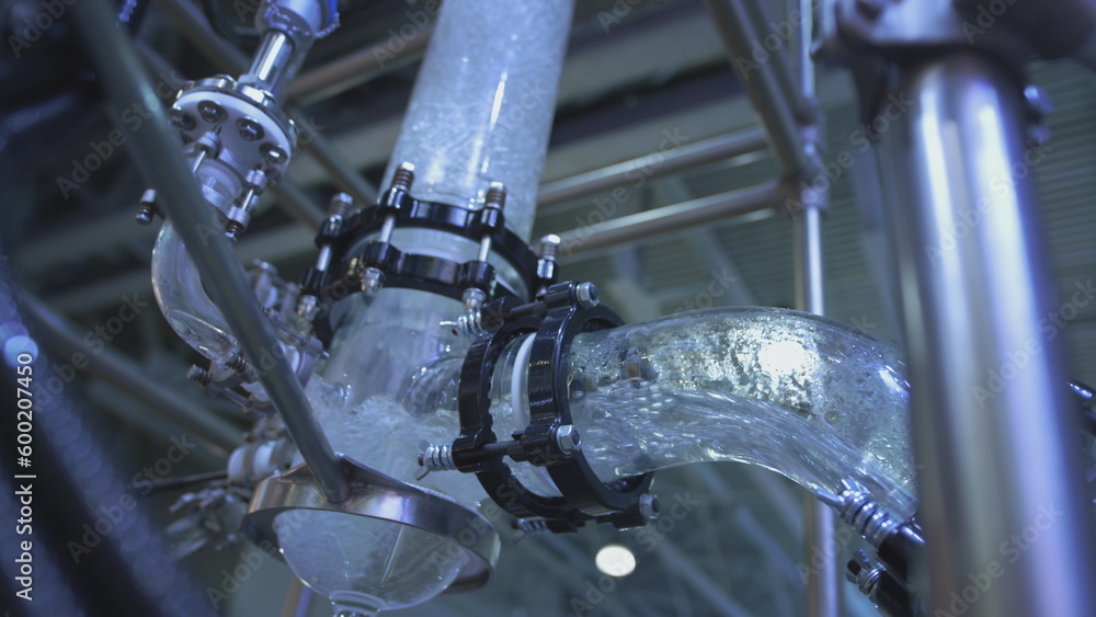 Water flows in a transparent pipe. Transparent pipe to show water flows ...