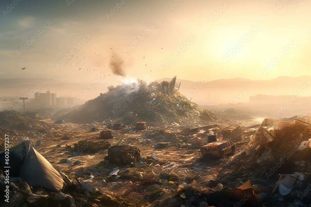 A photograph of a landfill overflowing with garbage and waste ai Stock ...