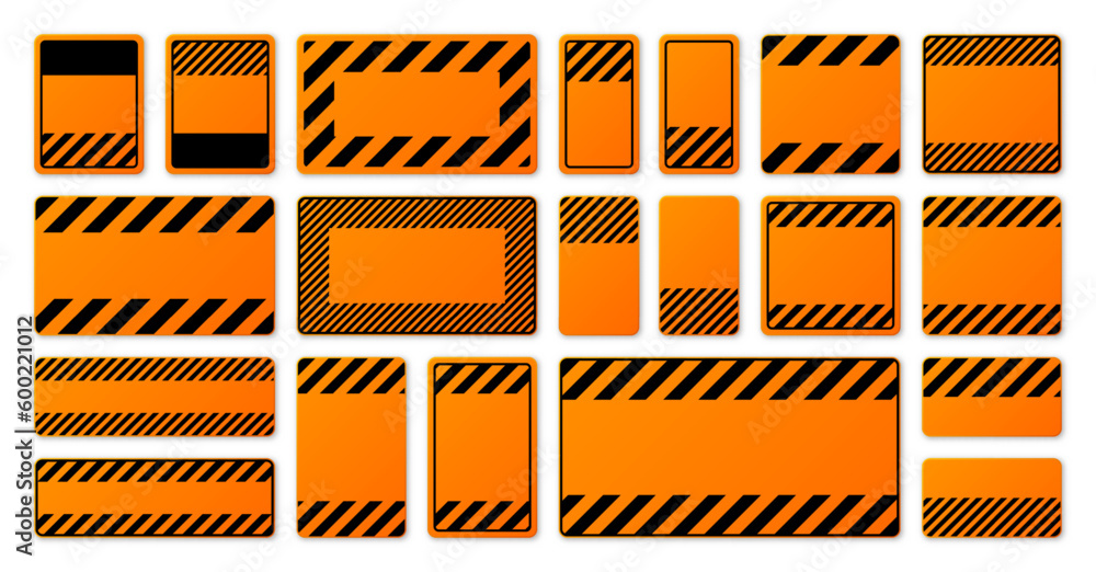 Various blank orange warning signs with diagonal lines. Attention ...