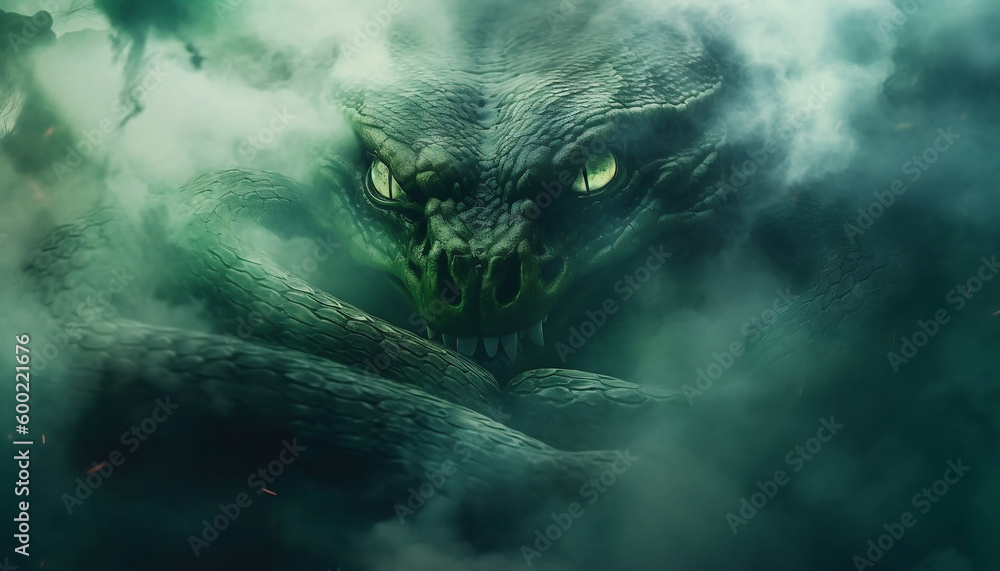 The contours of a snake's face in the mist. Mist texture. Paint water ...