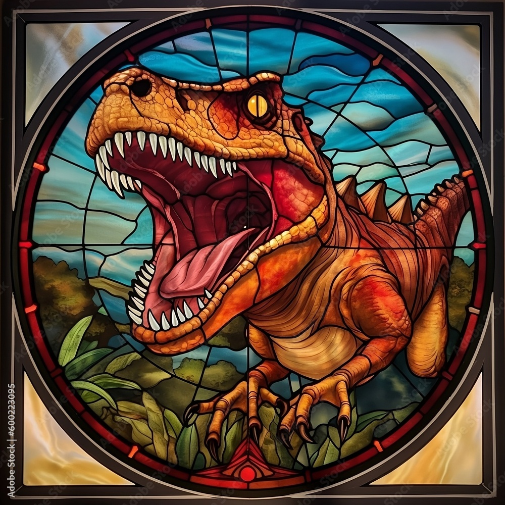 Angry T-rex -Stained glass illustration -Generative Art Stock ...