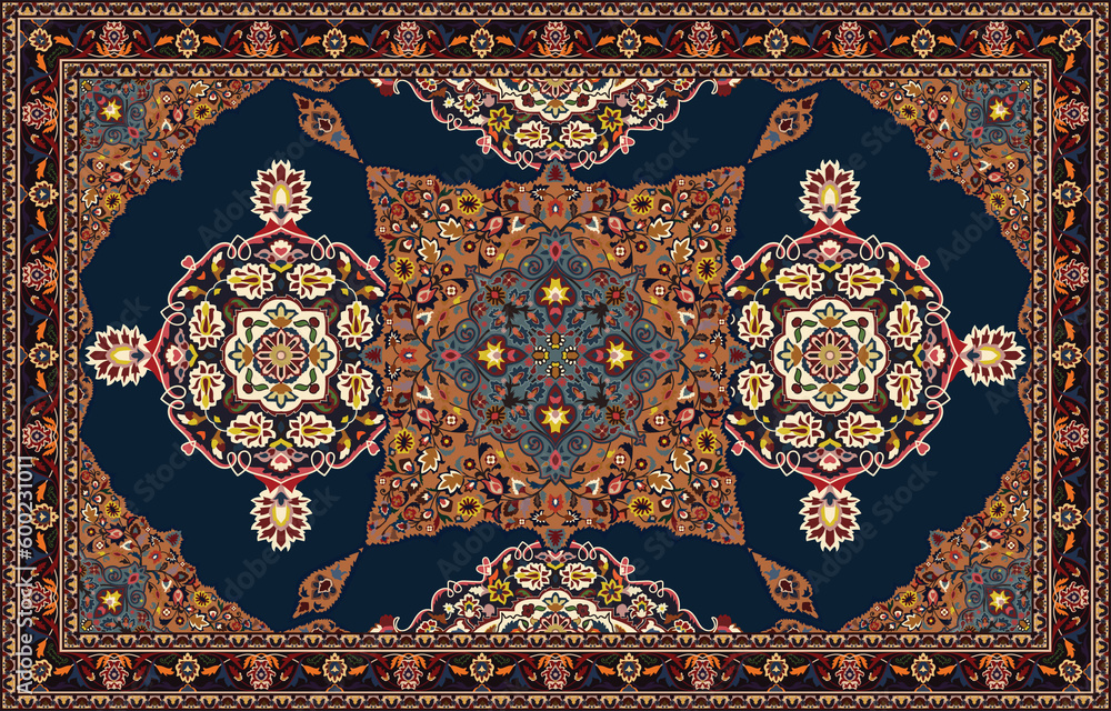 Colorful ornamental vector design for rug, tapis, yoga mat. Geometric ...