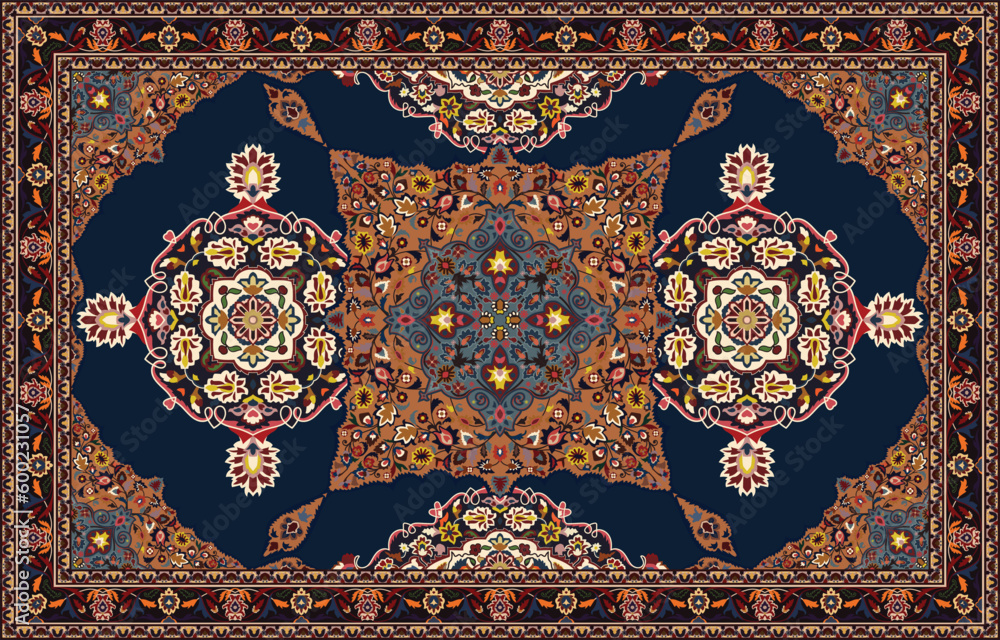 Colorful ornamental vector design for rug, tapis, yoga mat. Geometric ...