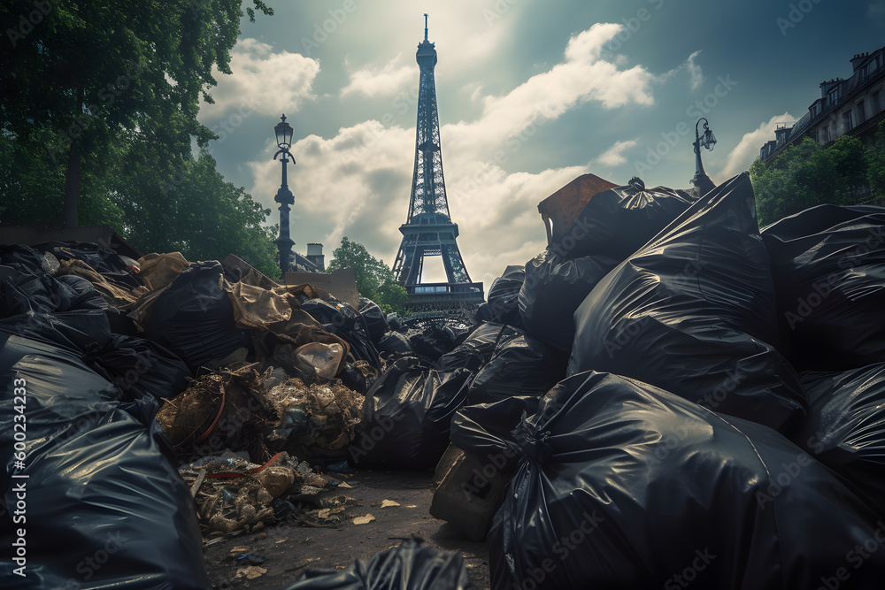 Garbage, landfill, overflowing trash cans on the streets of the city of ...