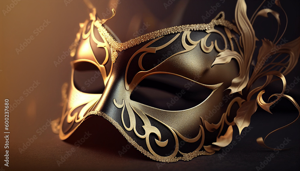 Elegant costume masquerade golden gold mask w ribbons luxurious ...