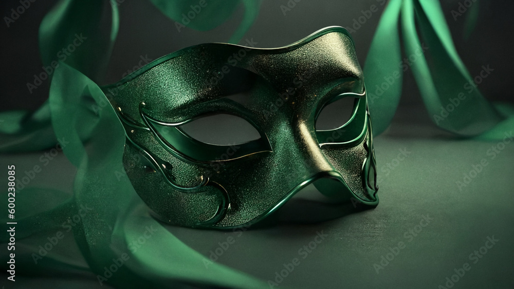 Elegant costume masquerade green emerald mask w ribbons luxurious ...