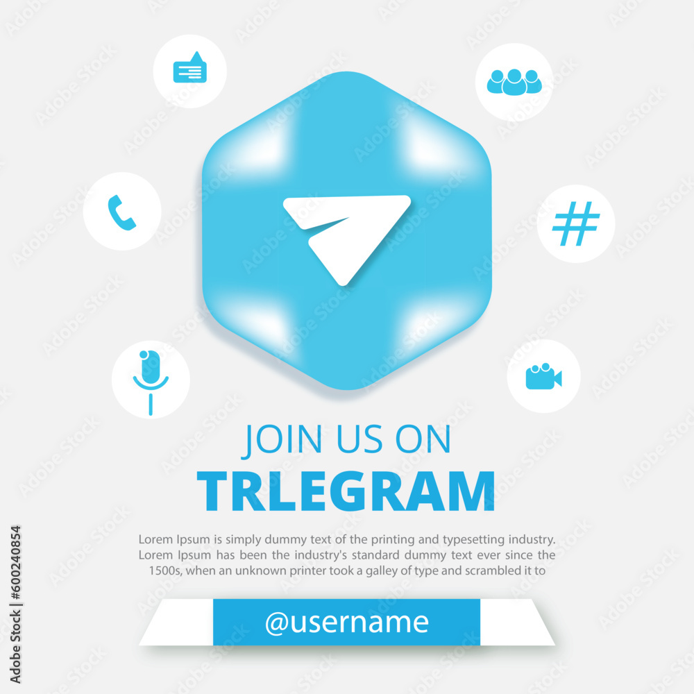 Join us on Telegram social media banner with a 3d round circle ...